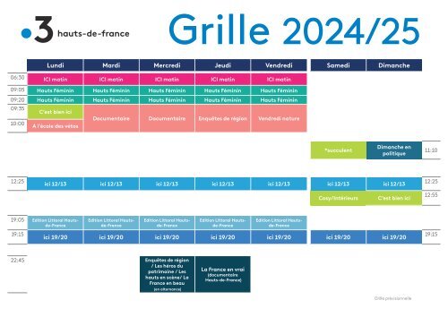 Grille des programmes de France 3 Hauts-de-France 2024/2025