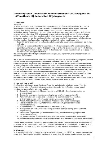Invoeringsplan Universitair Functie-ordenen (UFO) volgens de HAY ...