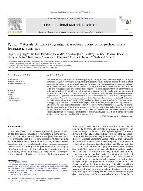 Python Materials Genomics Pymatgen Ceder Group Mit 
