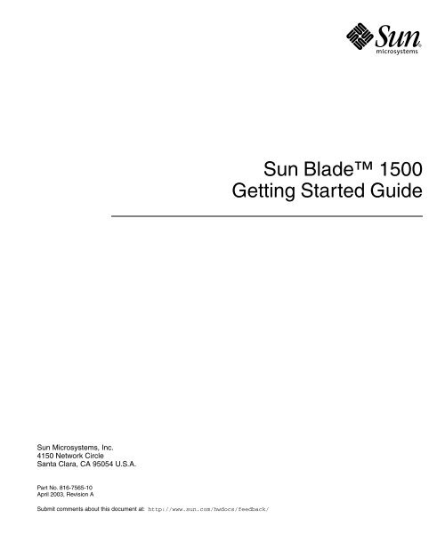 Sun Blade™ 1500 Getting Started Guide - Rave Computer