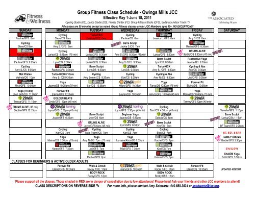 Group Fitness Class Schedule - Jewish Community Center