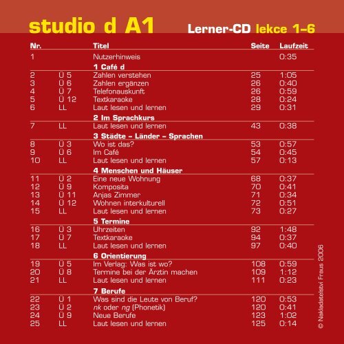 studio d A1 Lerner-CD lekce 7–12 - Fraus