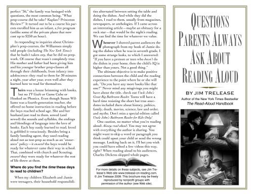 Questions Parents Always Ask About Reading Aloud - Jim Trelease