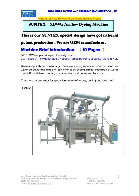 Technical Data Of Airflow Dyeing Machine