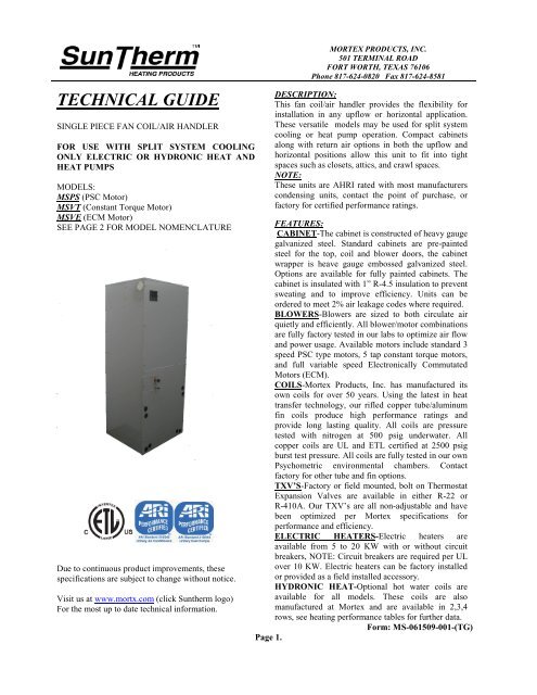 TECHNICAL GUIDE - Mortex Products Inc.