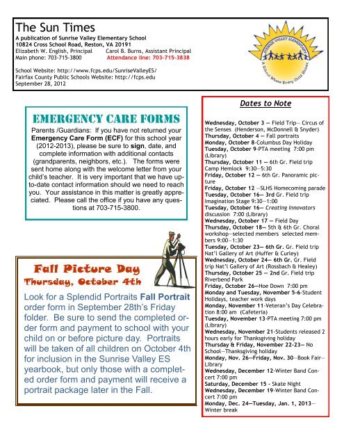 The Sun Times Emergency Care Forms - Fairfax County Public ...