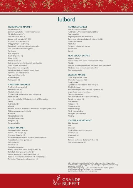 Grande Buffet Christmas menu 2021 Baltic Queen - swe