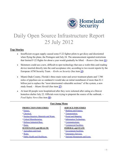 Daily open source infrastructure report 25 july 2012 - U.S.