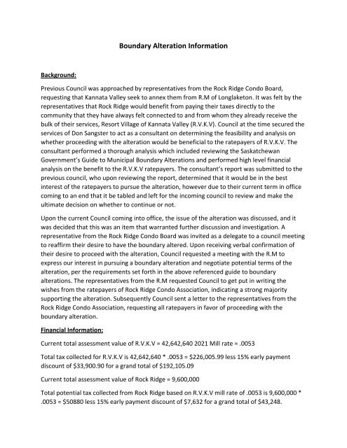 kannata Boundary Alteration financial overview