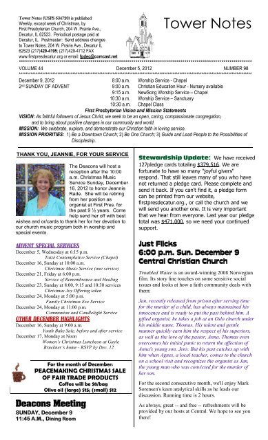 Tower Notes - First Presbyterian Church of Decatur Illinois