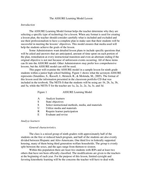 The ASSURE Learning Model Lesson Introduction The ... - nculazarus