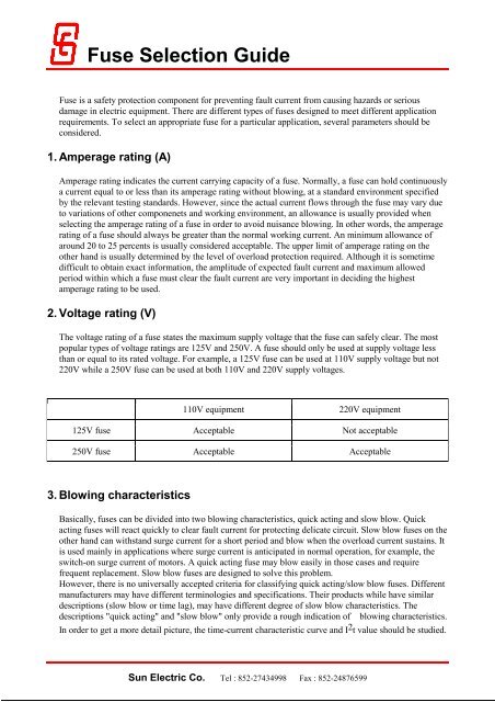 Fuse Selection Guide - Sun Electric Co.