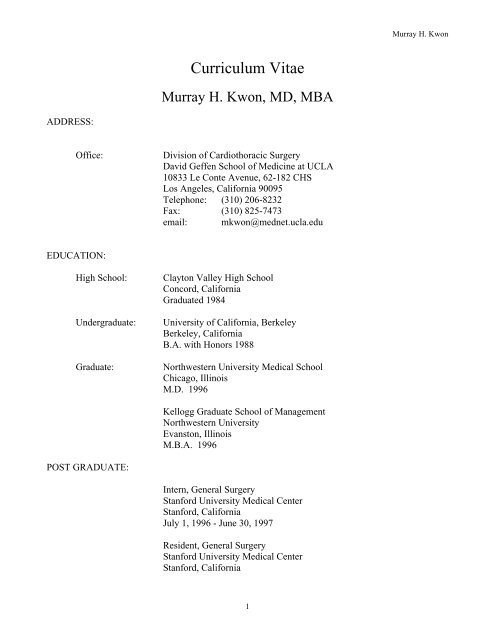 Curriculum Vitae - Surgery - UCLA