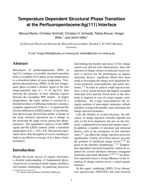 Temperature Dependent Structural Phase Transition at the ... - Physik