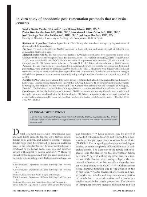 In vitro study of endodontic post cementation protocols that use resin ...