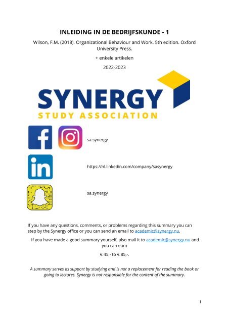 Inleiding in de Bedrijfskunde 1