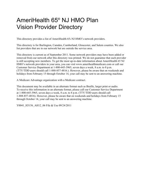 AmeriHealth 65 ® NJ HMO