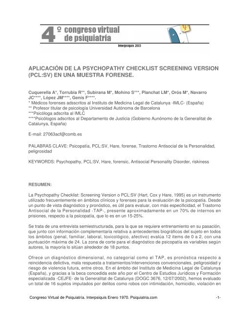 pcl:sv - Psiquiatria.com