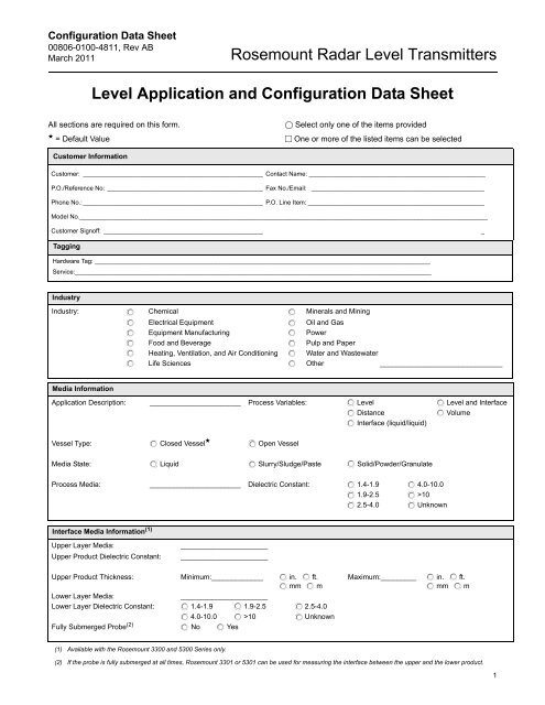 Level Application and Configuration Data Sheet - Emerson Process ...