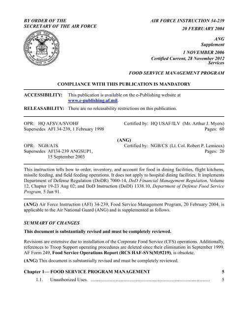 AFI 34 239 ANG SUP National Guard Bureau Publications Forms 