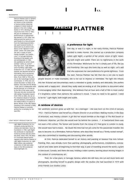 Director's Portrait Patricia Plattner - Swiss Films