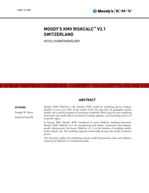 Moody's KMV RiskCalc V3.1 Switzerland