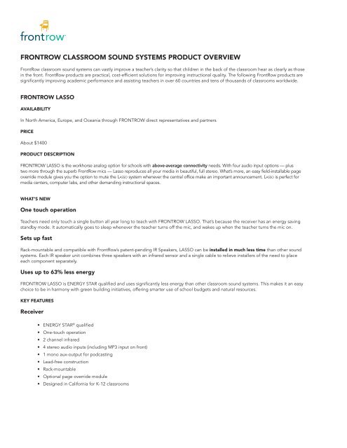 frontrow classroom sound systems product overview