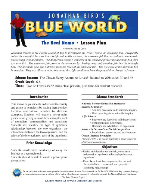 The Real Nemo â€¢ Lesson Plan - Jonathan Bird's Blue World