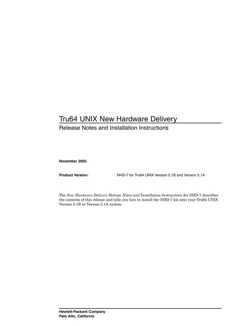5 NHD for Version 5.1A Installation Instructions - Tru64 Unix - HP