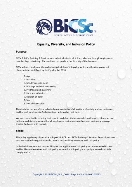 Equality, Diversity and Inclusion Policy