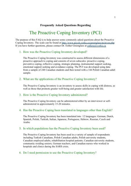 The Proactive Coping Inventory (PCI) - Userpage