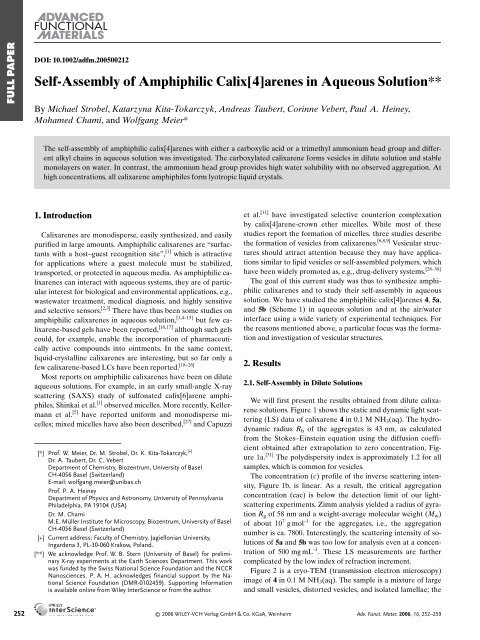 Self-Assembly of Amphiphilic Calix[4]arenes in Aqueous Solution