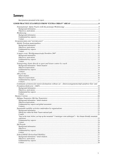 Good practice examples from “extra-urban” areas