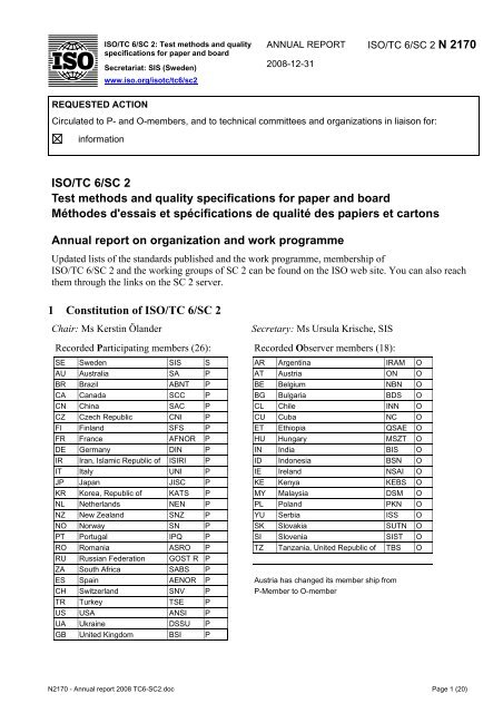 ISO/TC 6/SC 2 Test methods and quality specifications for ... - Tappi