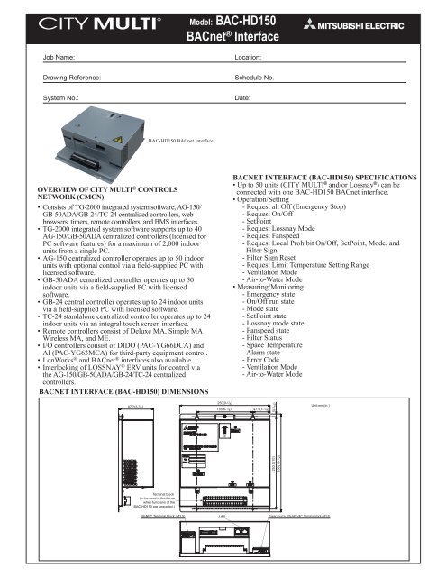 Model: BAC-HD150 BACnet® Interface - MyLinkDrive