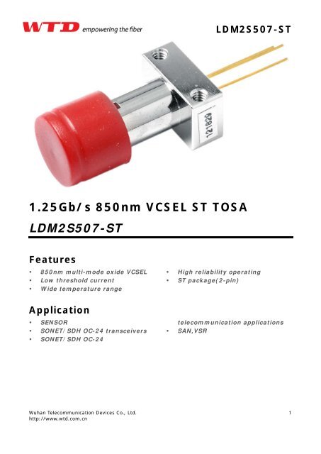 1.25Gb/s 850nm VCSEL ST TOSA LDM2S507-ST