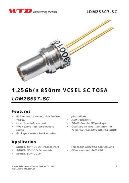 1.25Gb/s 850nm VCSEL SC TOSA