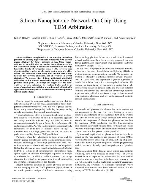 Silicon Nanophotonic Network-on-Chip Using TDM Arbitration