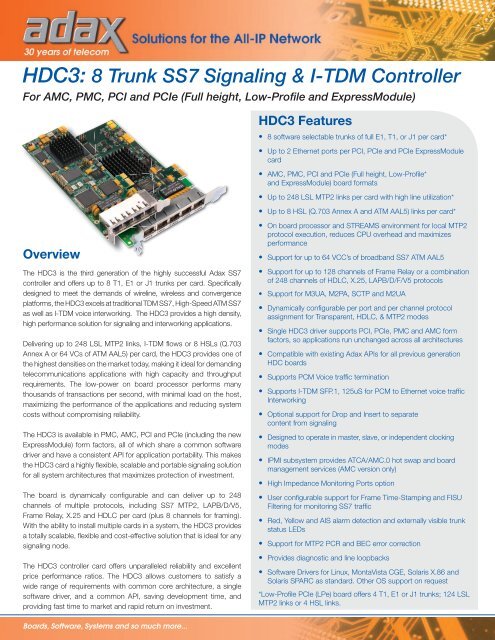 HDC3: 8 Trunk SS7 Signaling & I-TDM Controller - Adax
