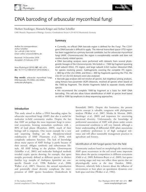DNA barcoding of arbuscular mycorrhizal fungi - Genetics