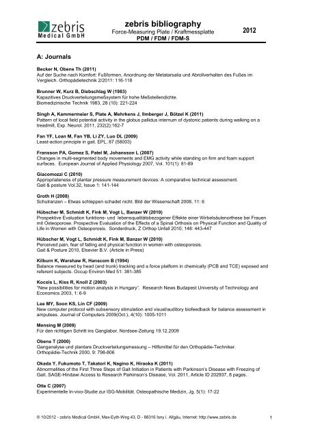 zebris bibliography - zebris Medical GmbH