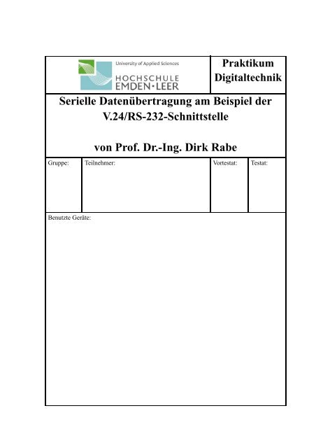 Serielle Datenübertragung am Beispiel der V.24/RS-232 ... - Technik Serielle Datenübertragung am Beispiel der V.24/RS-232 ... - Technik