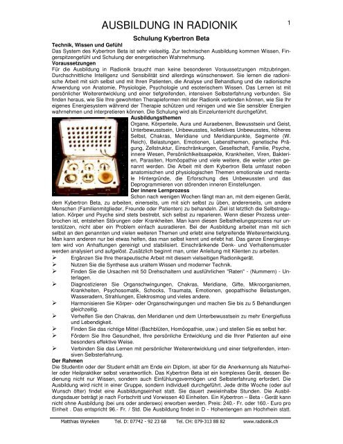 AUSBILDUNG IN RADIONIK - Kybertron - Radionik