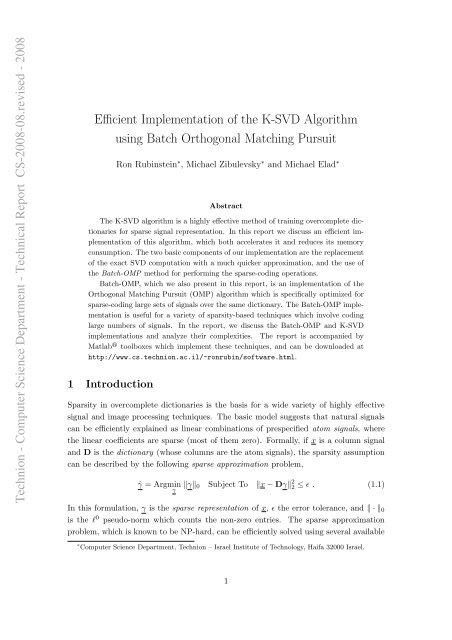 Efficient Implementation Of The K Svd Algorithm Using Technion 8891
