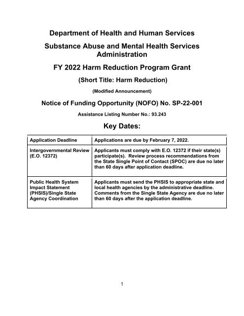 Fiscal Year 22 Harm Reduction Notice of Funding Opportunity