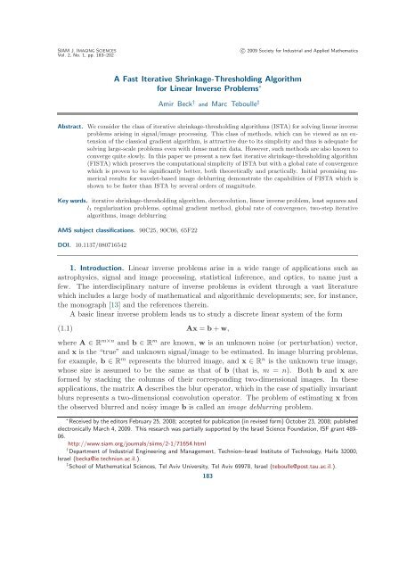 A Fast Iterative Shrinkage Thresholding Algorithm For Linear Inverse