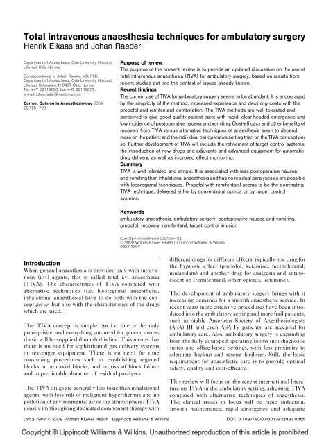 Total Intravenous Anaesthesia Guidelines – WTQM