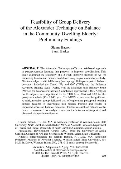 Alexander Technique & Elderly - Kenneth Boggs