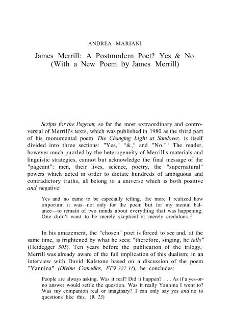 James Merrill: A Postmodern Poet? Yes & No (With a New Poem by ...