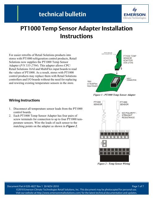 technical bulletin PT1000 Temp Sensor Adapter Installation ...